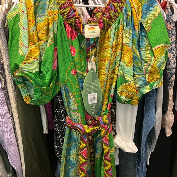 FARM Rio | Dresses | Farm Rio Banana Leaf Off The Shoulder Midi Dress ...